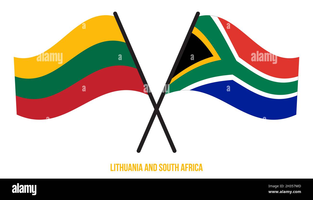 Lithuania and South Africa Flags Crossed And Waving Flat Style ...