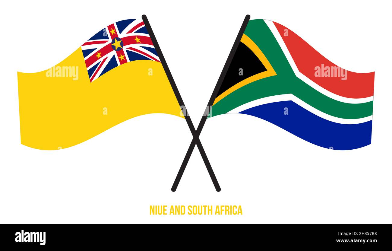 Niue and South Africa Flags Crossed And Waving Flat Style. Official ...
