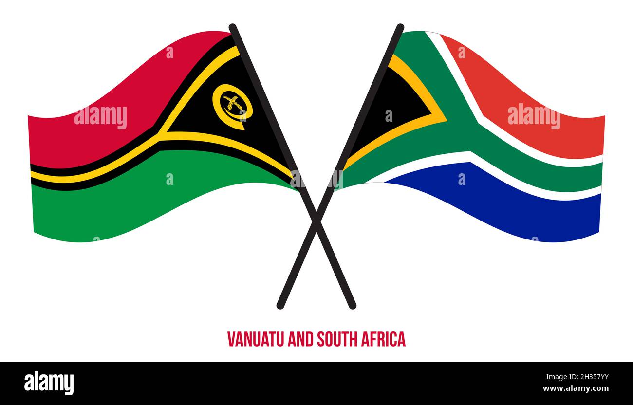Vanuatu and South Africa Flags Crossed And Waving Flat Style. Official ...