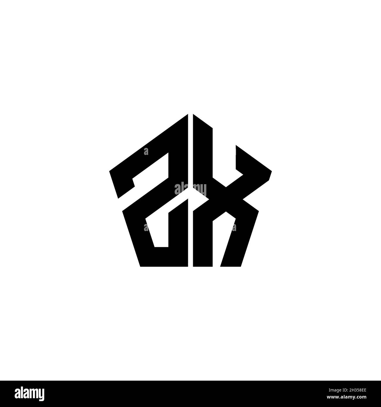ZX Monogram logo letter with polygonal geometric shape style design isolated on white background ...