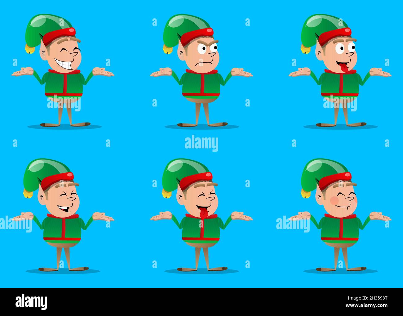 Christmas Elf shrugs shoulders expressing don't know gesture. Vector ...