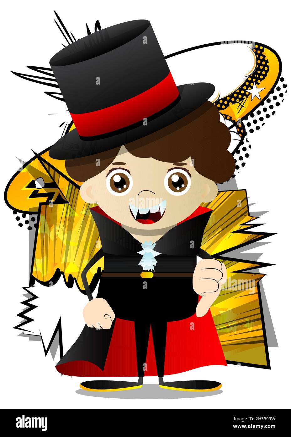 Kid dressed for Halloween showing dislike hand sign. Vector cartoon ...