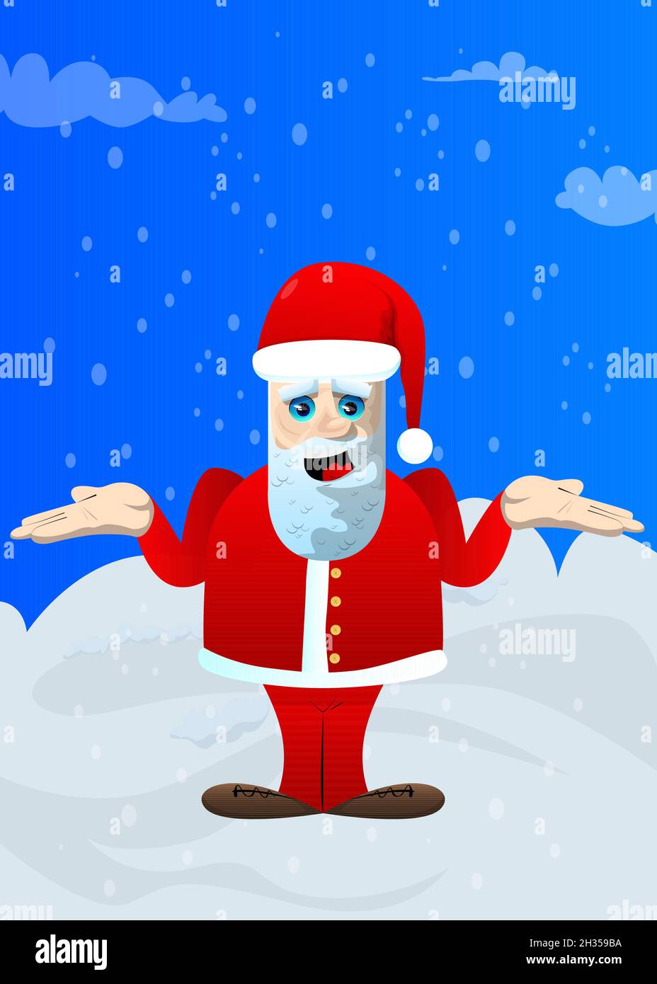 Santa Claus in his red clothes with white beard shrugs shoulders ...