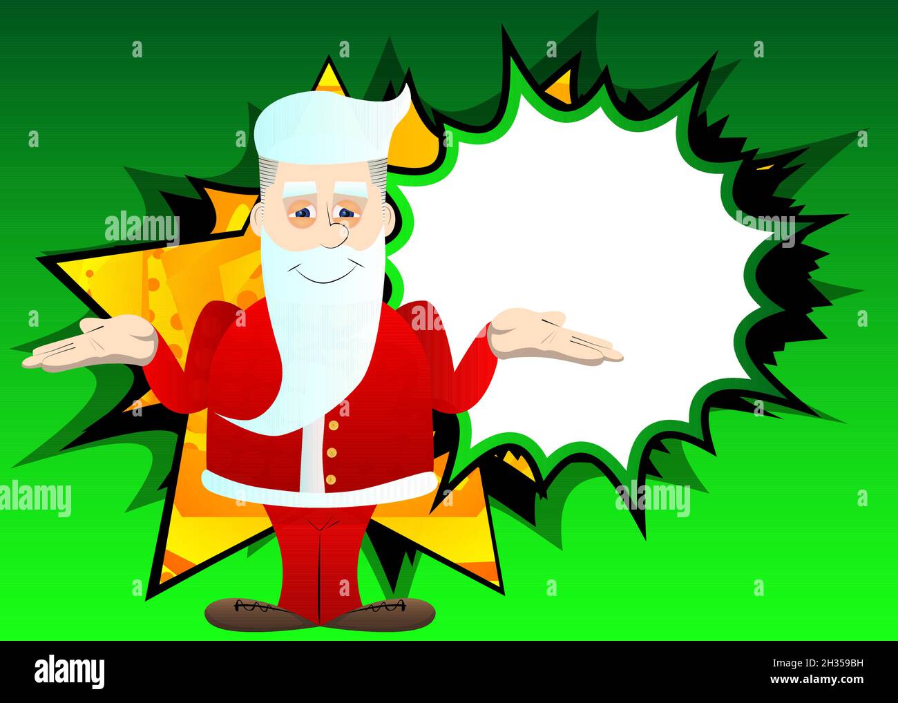 Santa Claus in his red clothes with white beard shrugs shoulders ...