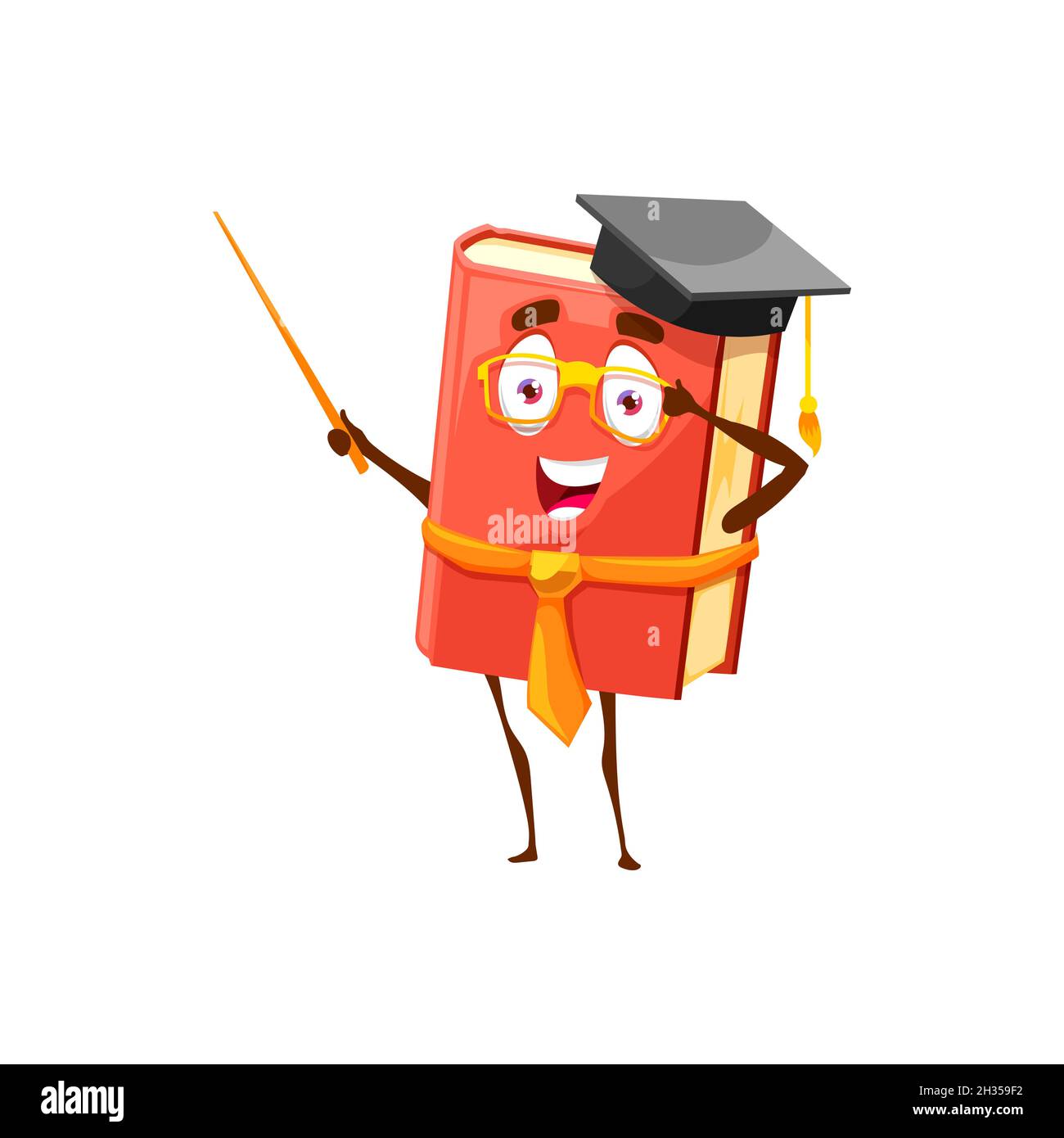 Funny cartoon kids textbook in tie, mortarboard hat, glasses and ...