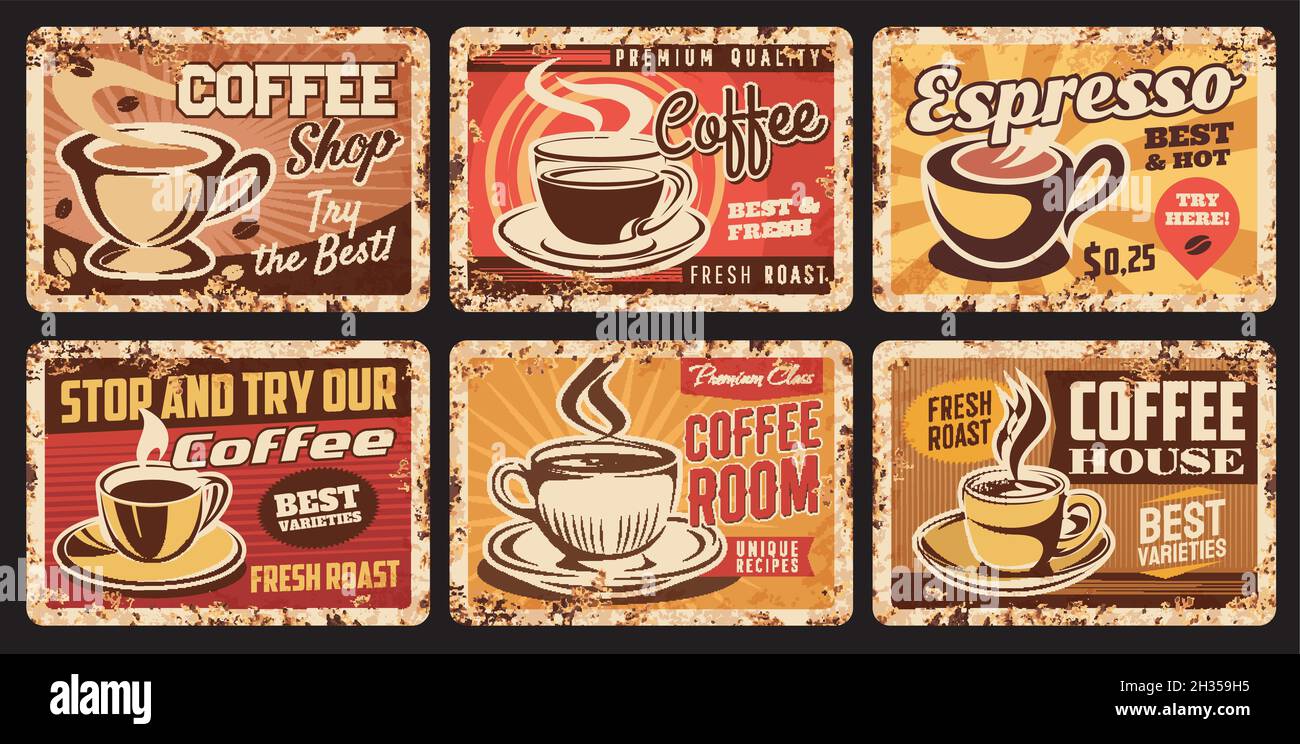 Coffee vintage signs of cafe, coffee shop or bar vector design. Retro ...