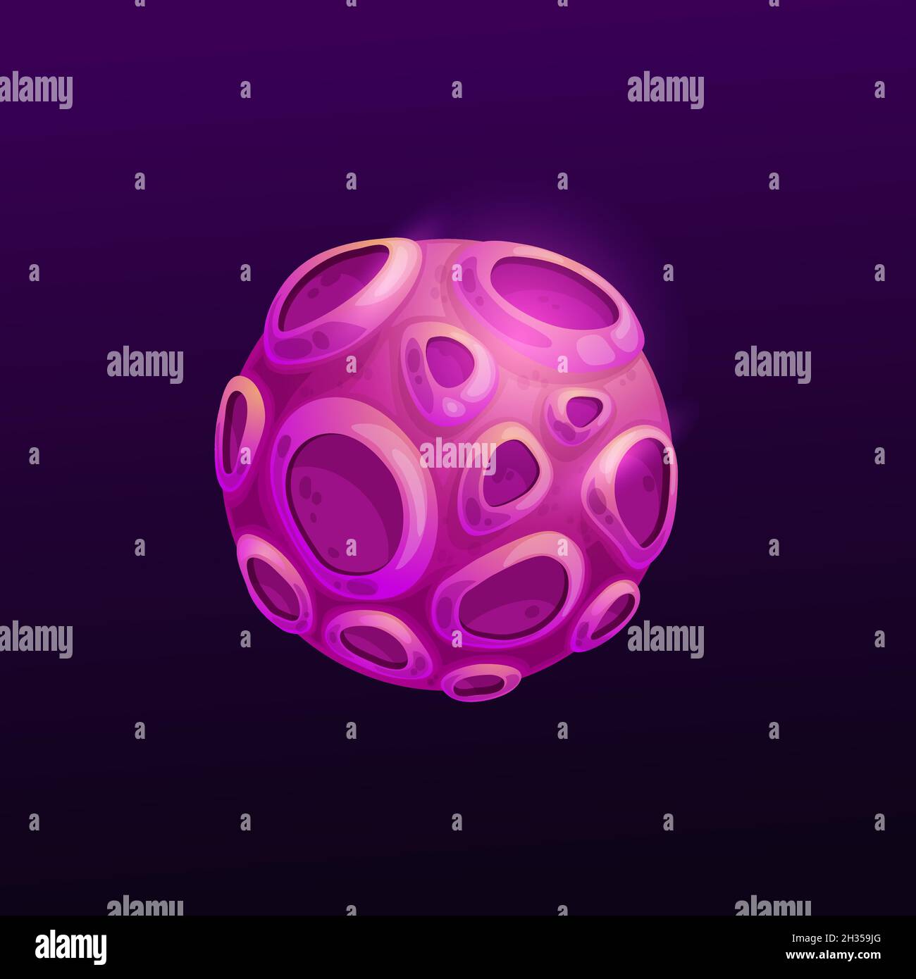 Pink cartoon alien fiction world, uninhabitable planet with craters ...