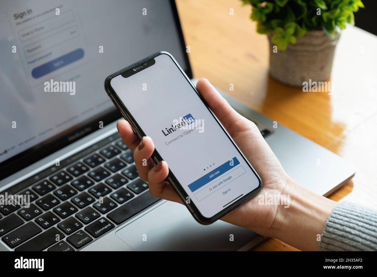 CHIANG MAI, THAILAND - OCT 17, 2021: iPhone x with LinkedIn application ...