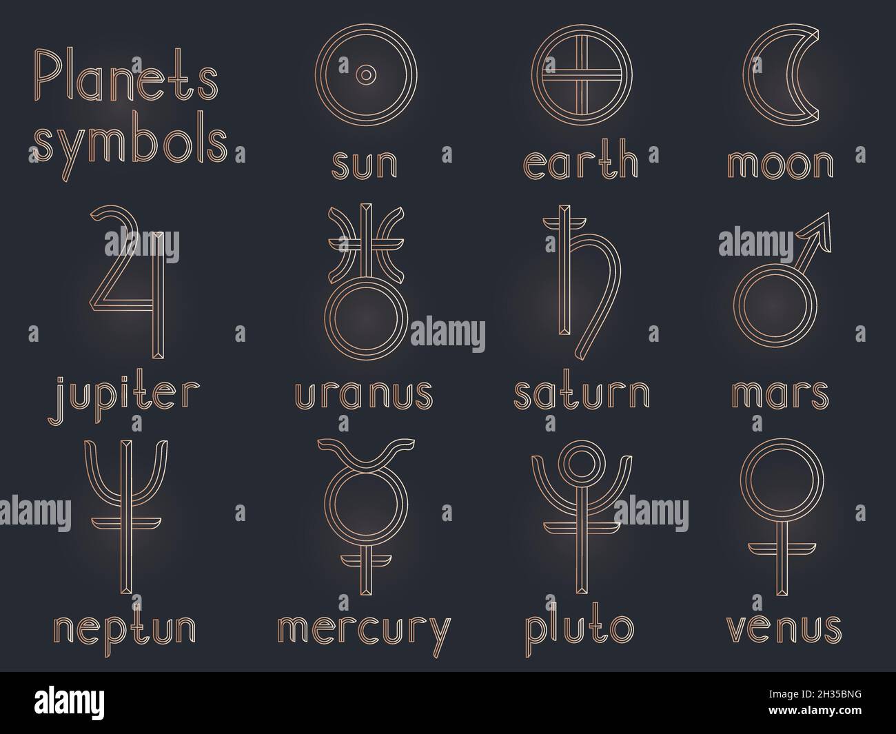 Vector set of astrological planets symbols. Gold contour. Signs ...