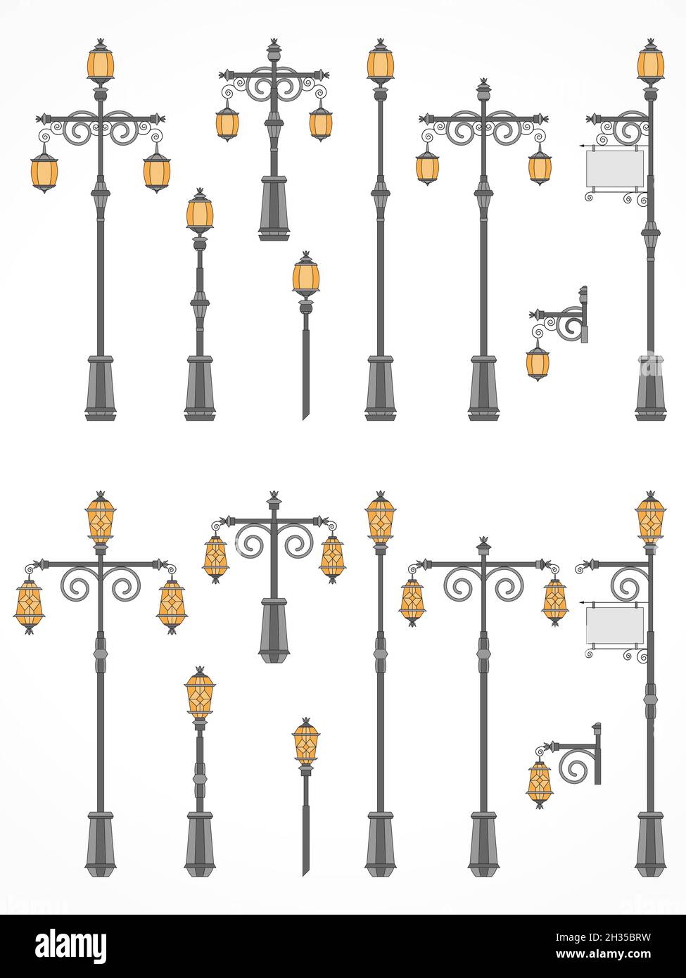 Vector set of street lights. Collection in flat style. Сolorful Stock ...