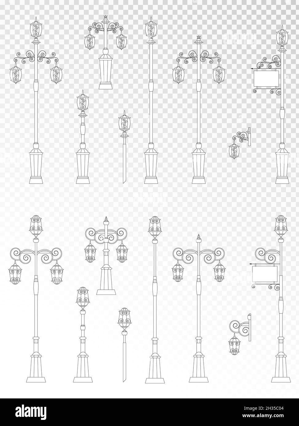 Vector set of street lights on transparent background. Collection in ...