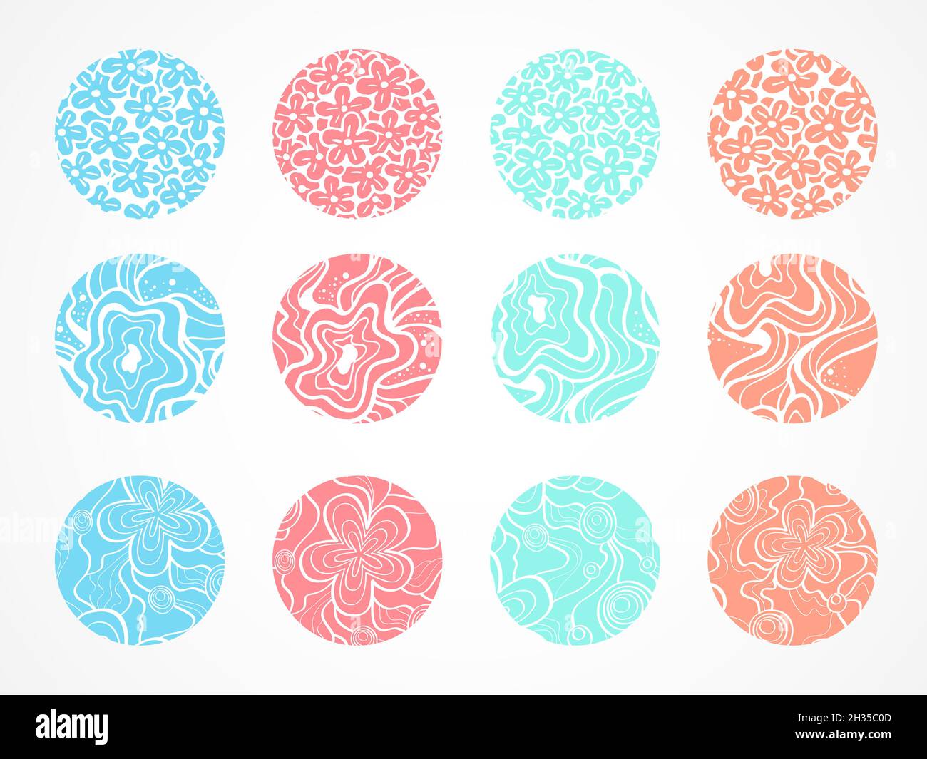Vector set of decorative round backgrounds with floral and abstract ...