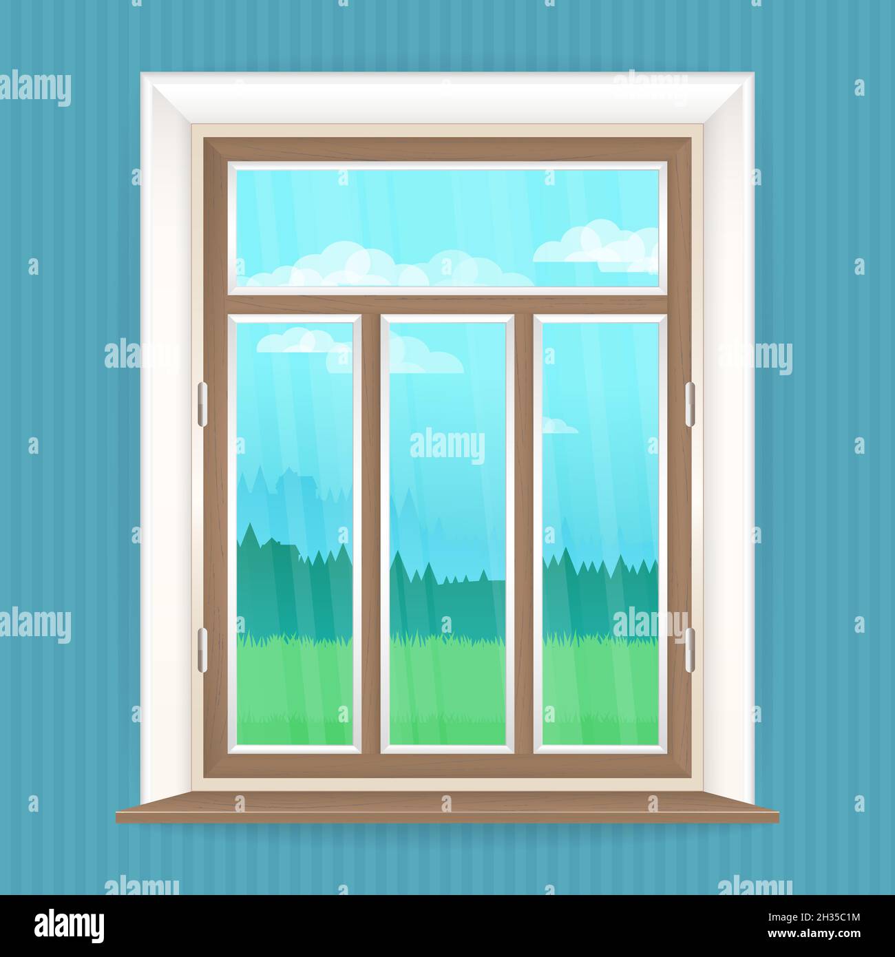 Illustration with wooden window in realistic style and the rustic ...