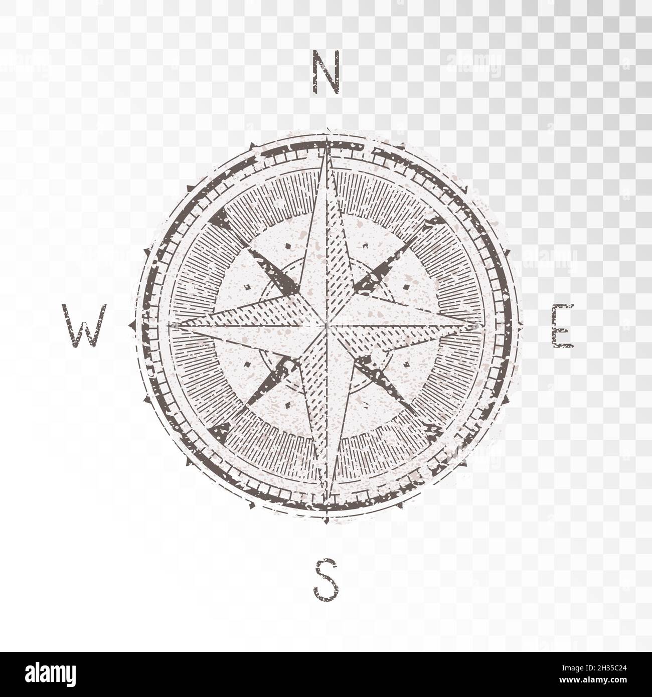 Vector illustration with a vintage textured compass or wind rose and ...