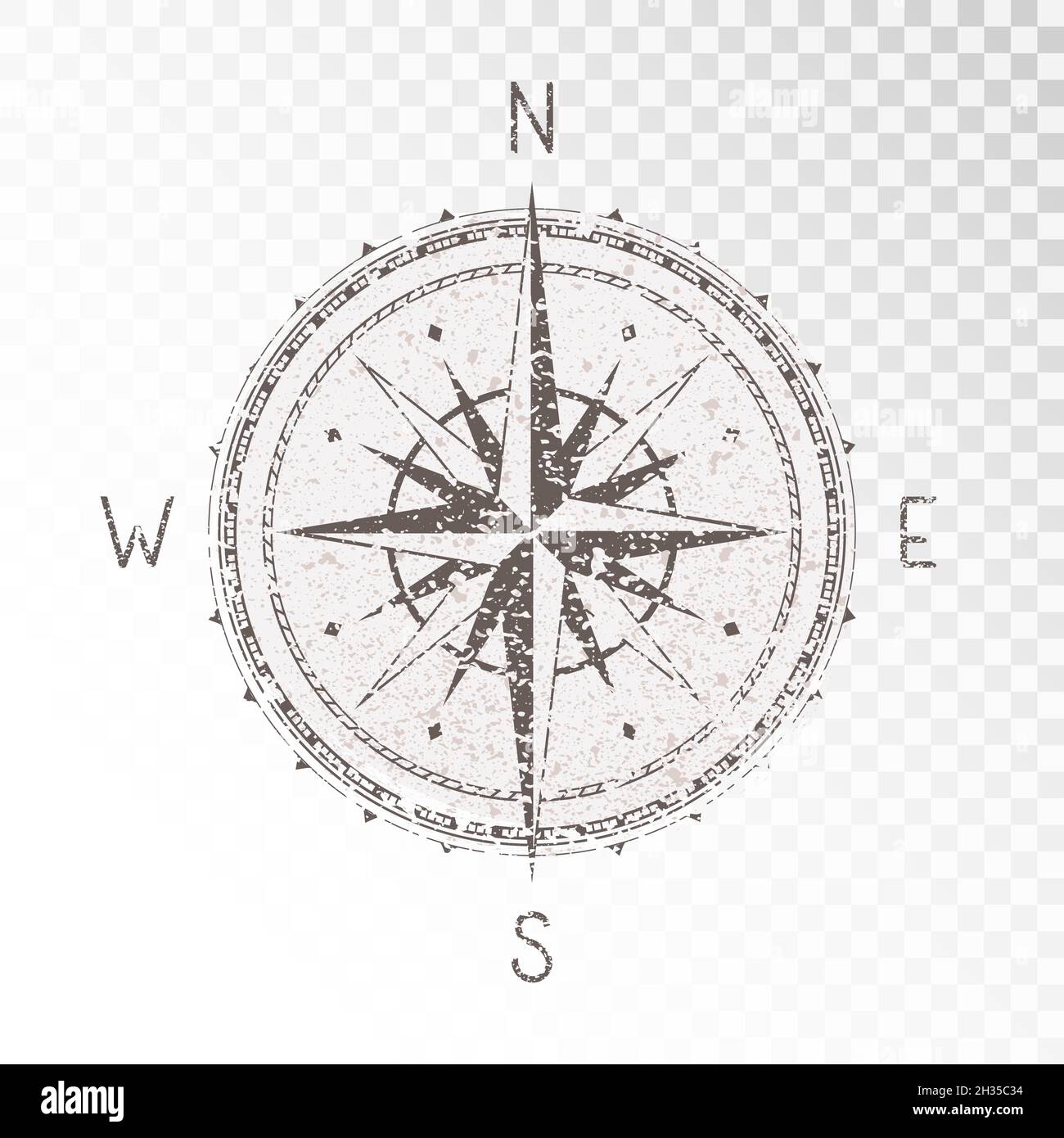 Vector illustration with a vintage textured compass or wind rose and ...
