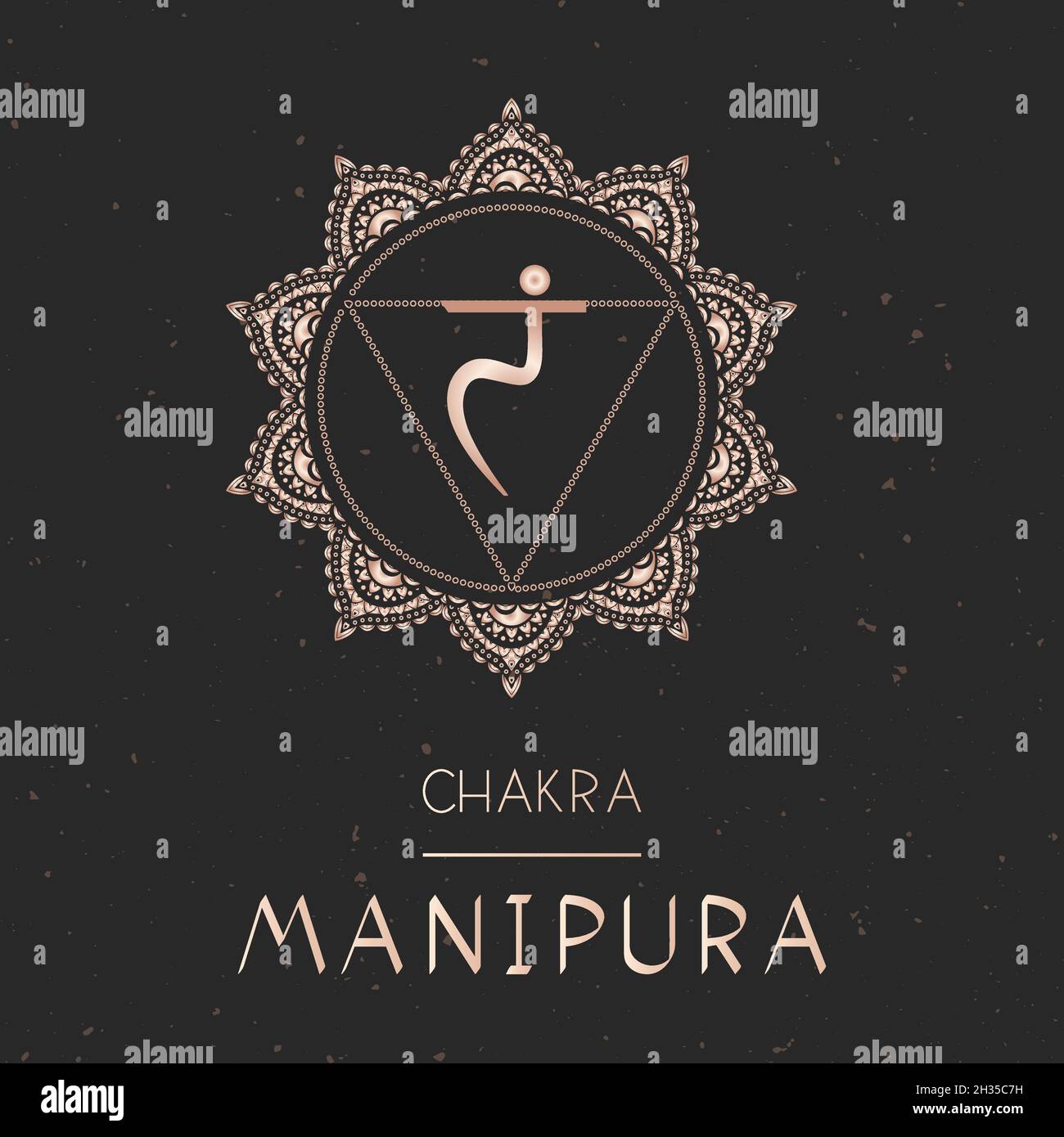 Vector illustration with gold symbol chakra Manipura on dark background ...
