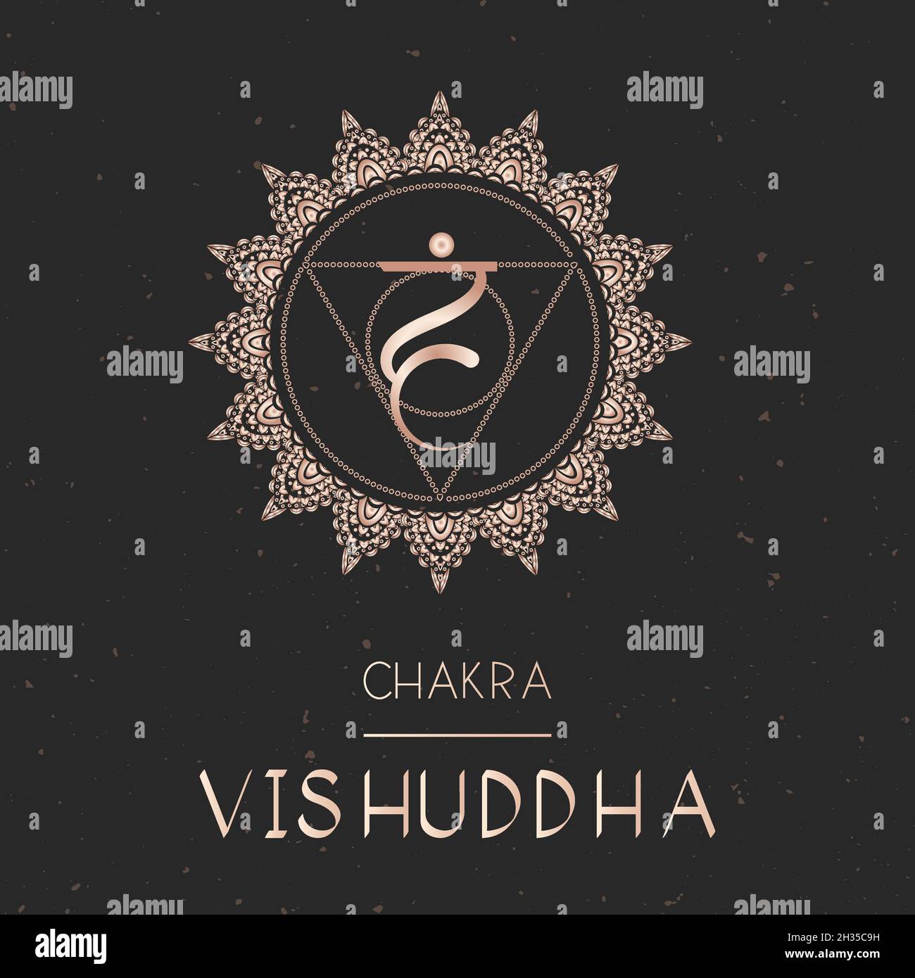 Vector illustration with gold symbol chakra Vishuddha on dark ...