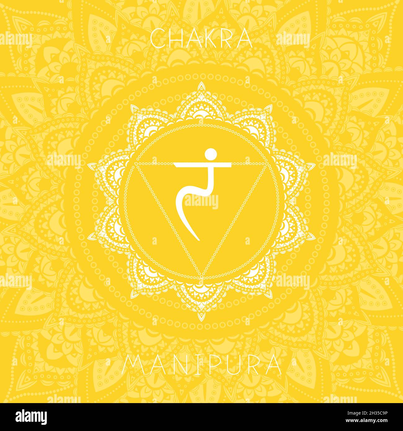 Vector illustration with symbol chakra Manipura on ornamental ...