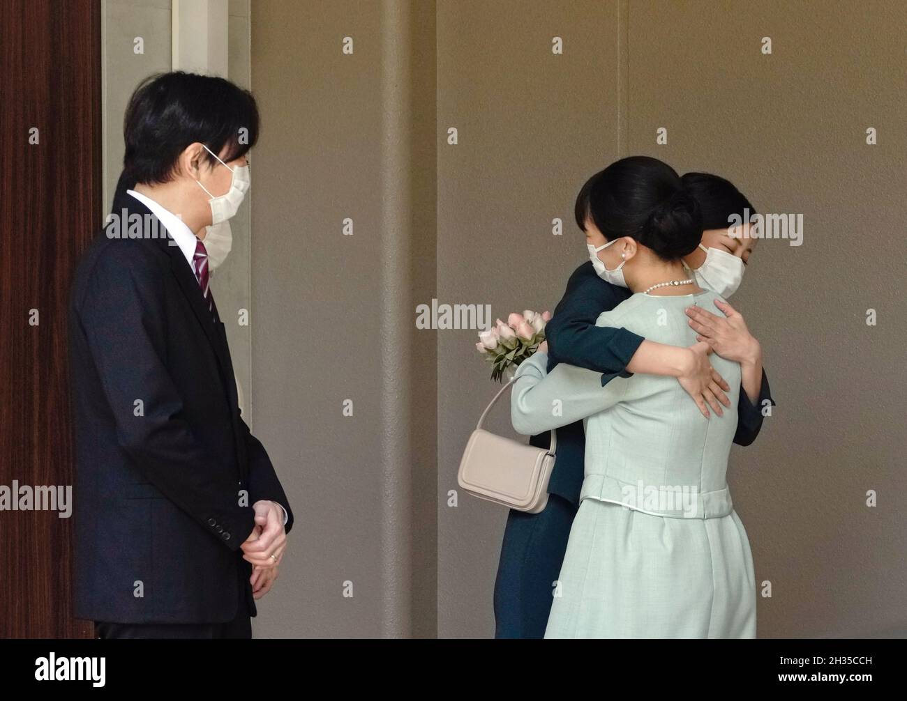 Japanese Princess Mako (R) is hugged by her younger sister Princess ...