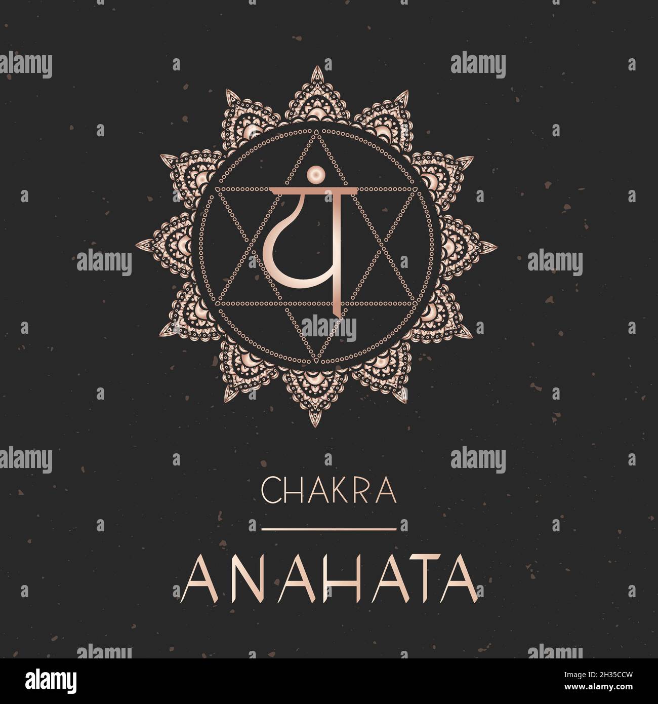 Vector illustration with gold symbol chakra Anahata on dark background ...