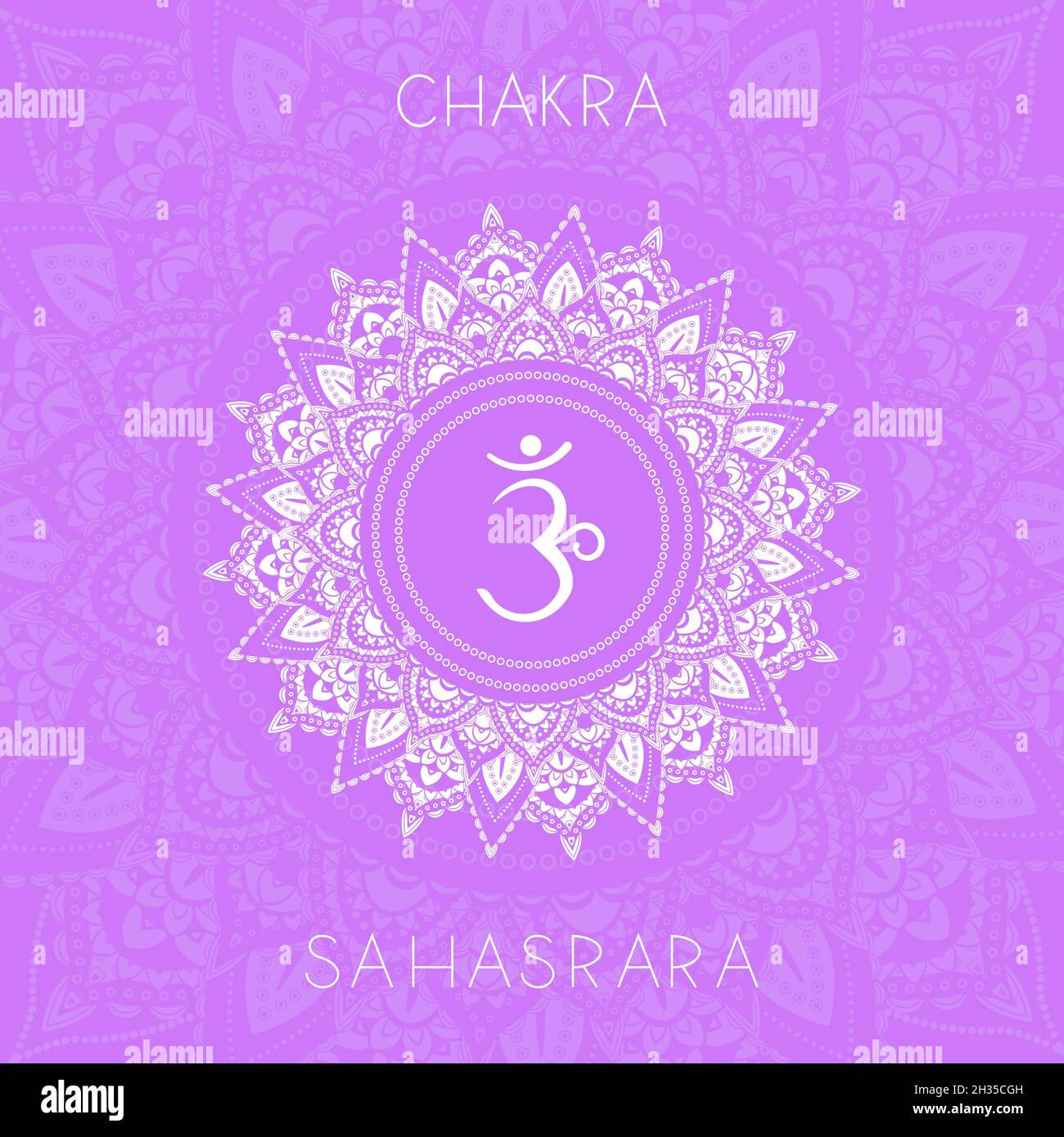 Vector illustration with symbol chakra Sahasrara on ornamental ...