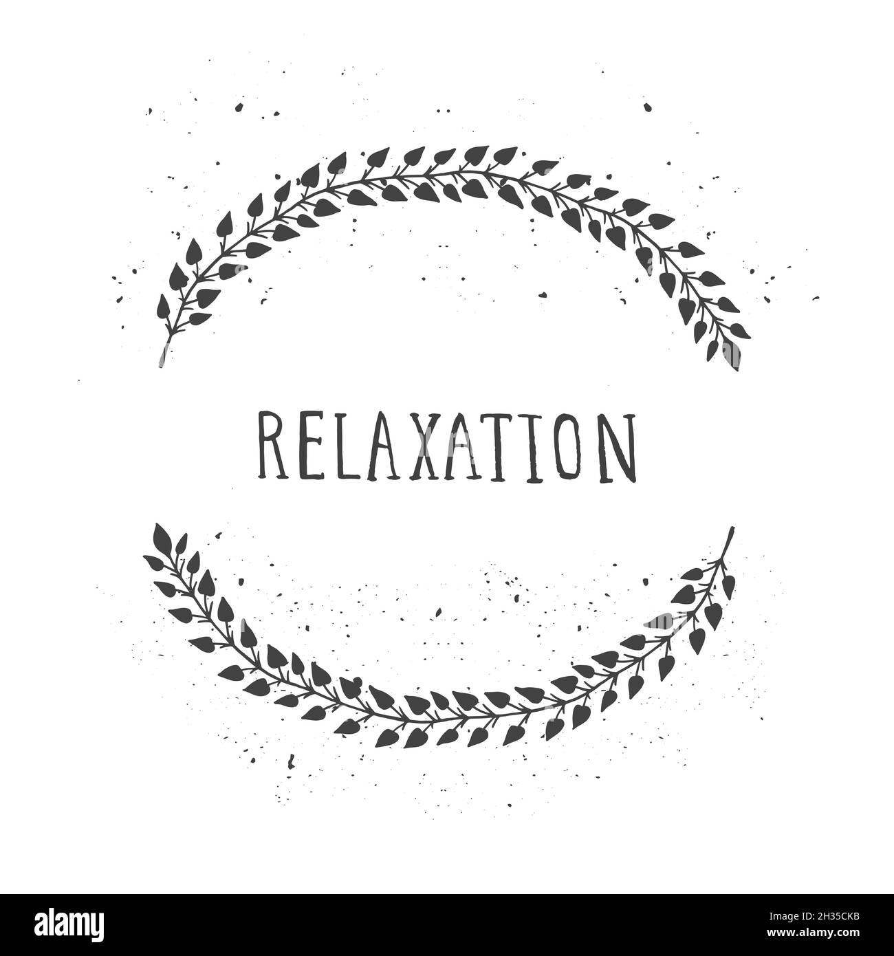 Vector hand drawn illustration of text RELAXATION and floral round ...