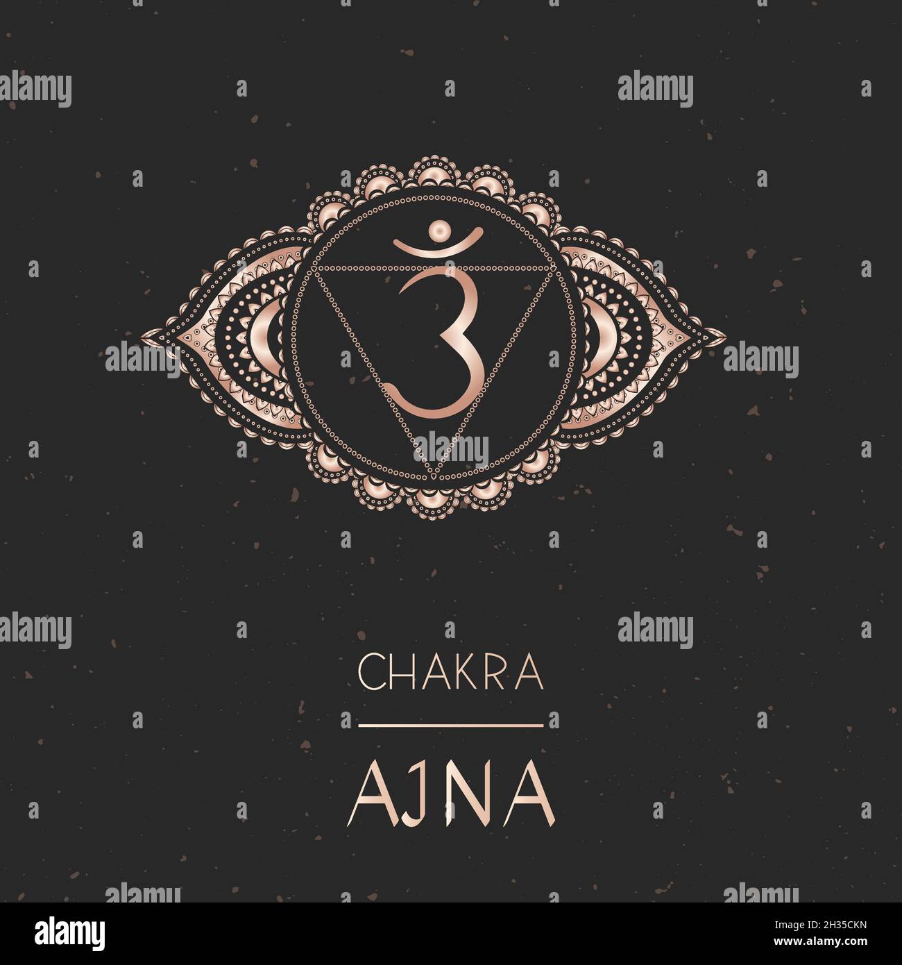 Vector illustration with gold symbol chakra Ajna on dark background ...