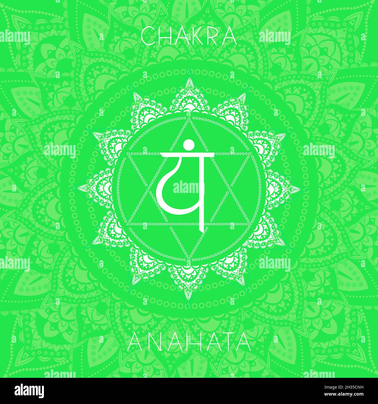 Vector illustration with symbol chakra Anahata on ornamental background ...
