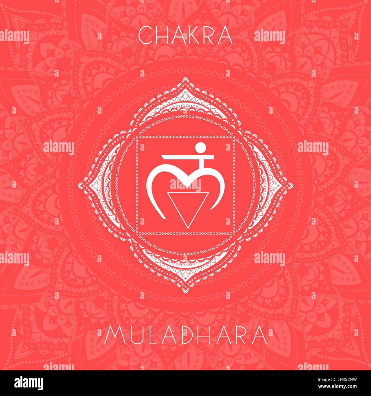 Vector illustration with symbol chakra Muladhara on ornamental ...