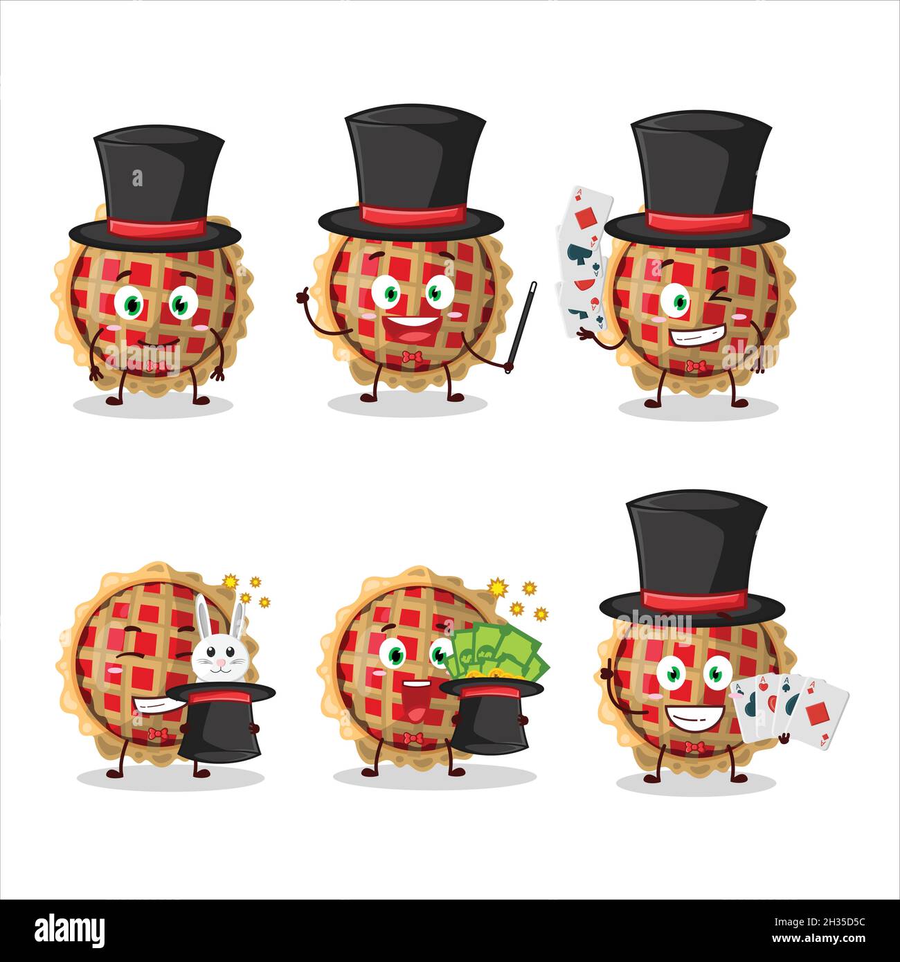A apple pie Magician cartoon character perform on a stage. Vector ...
