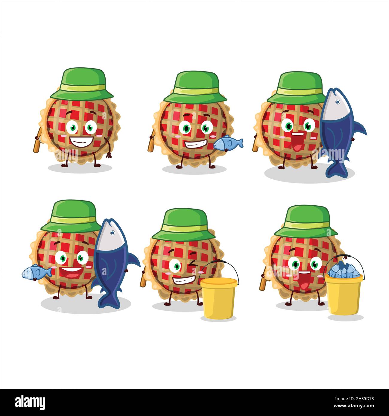 A fisherman apple pie cartoon picture catch a big fish. Vector ...