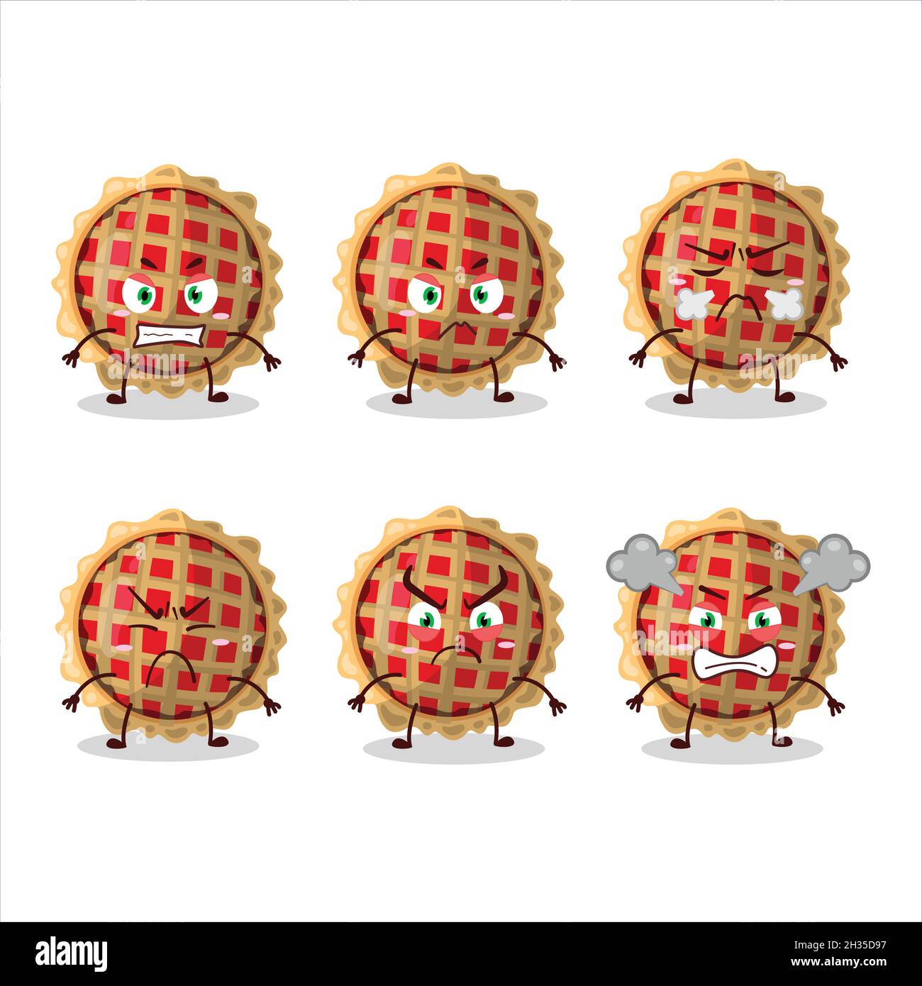 Apple pie cartoon character with various angry expressions. Vector ...