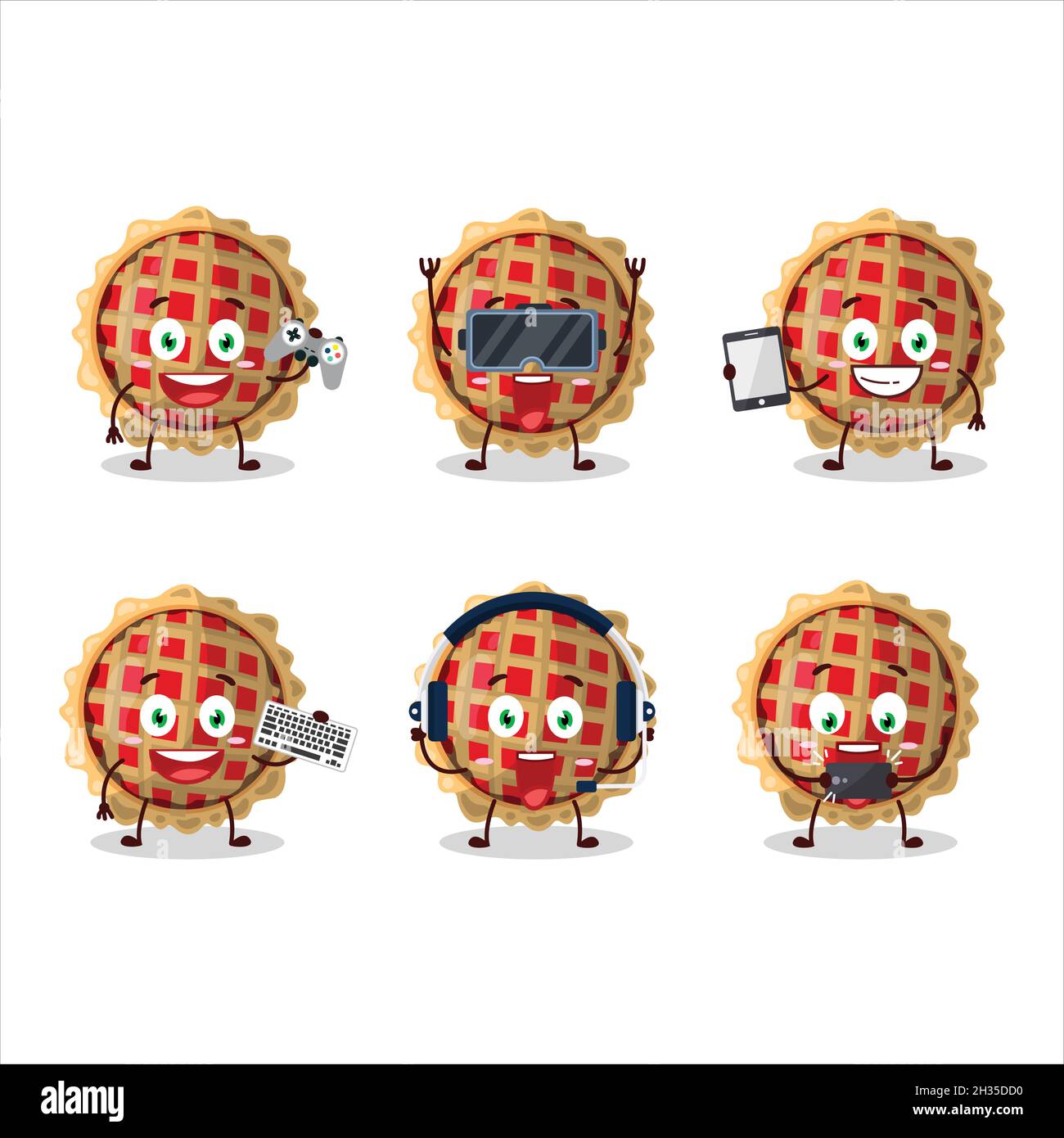 Apple pie cartoon character are playing games with various cute ...