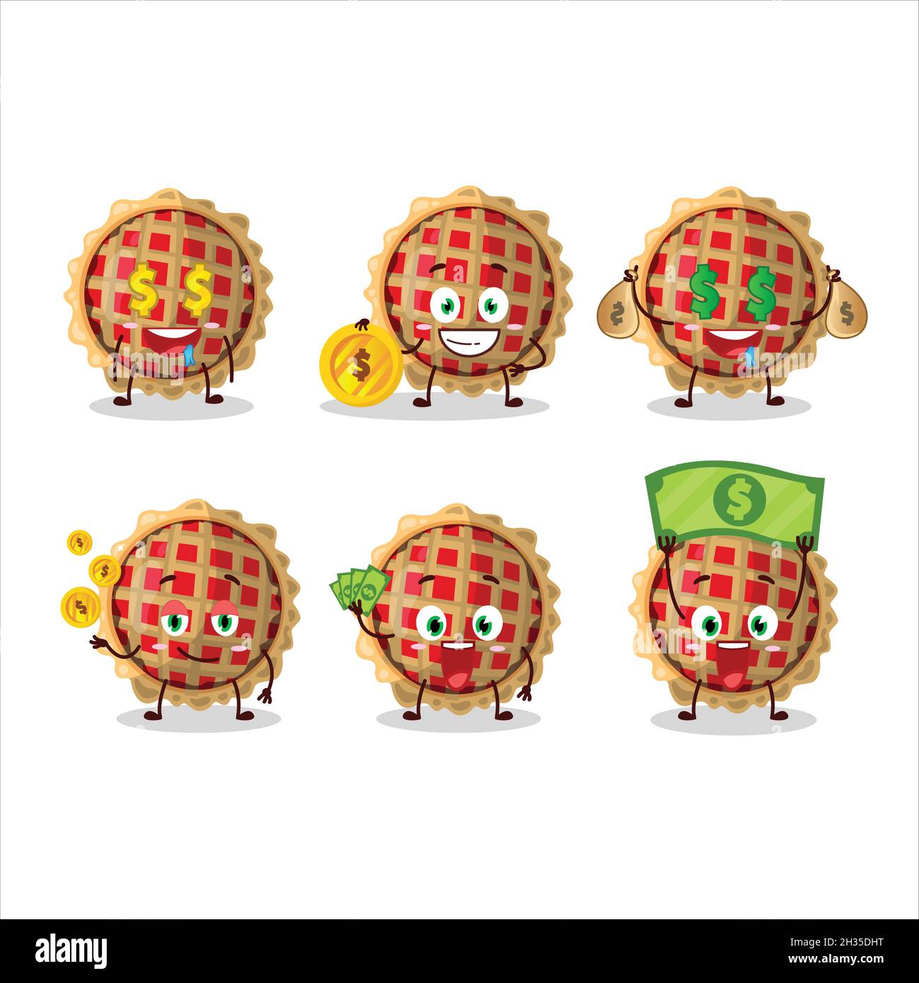 Apple pie cartoon character with cute emoticon bring money. Vector ...
