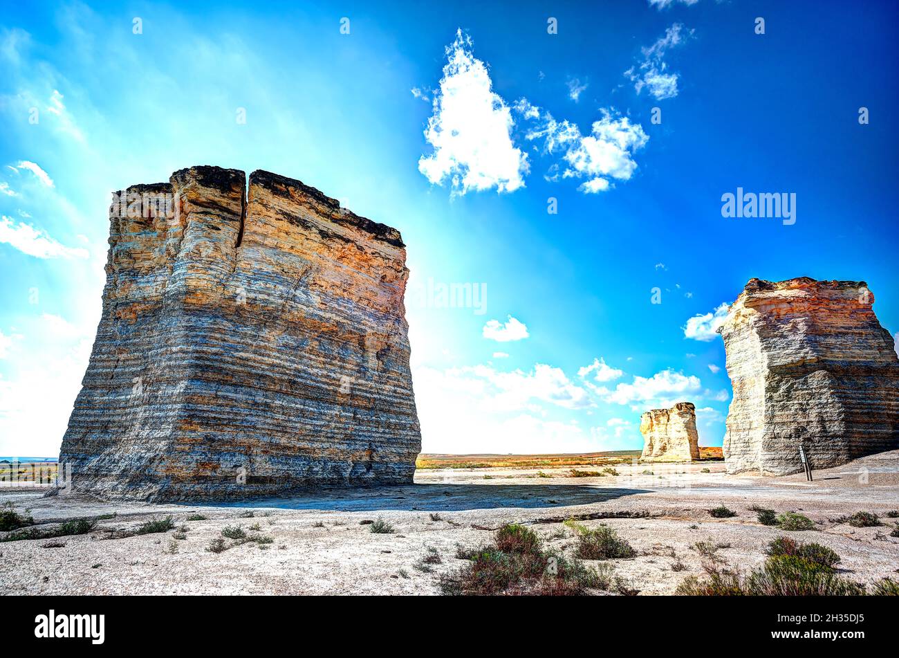 Monument Rocks in Grove County, Kansas. The chalk rock formation is a ...