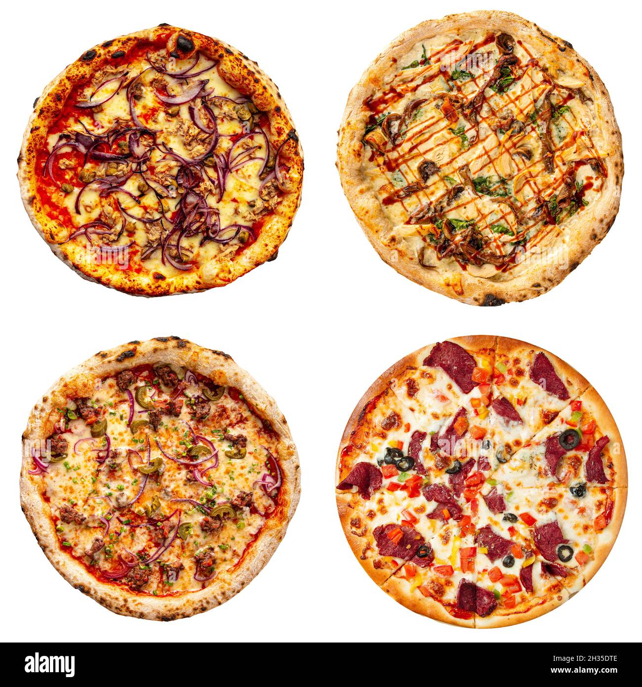 Set of different pizzas collage isolated on white Stock Photo - Alamy