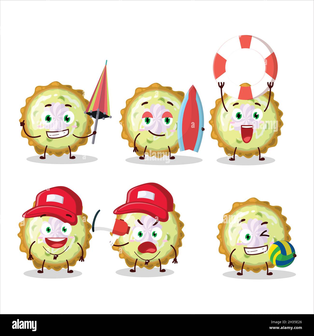 Happy Face key lime pie cartoon character playing on a beach. Vector ...