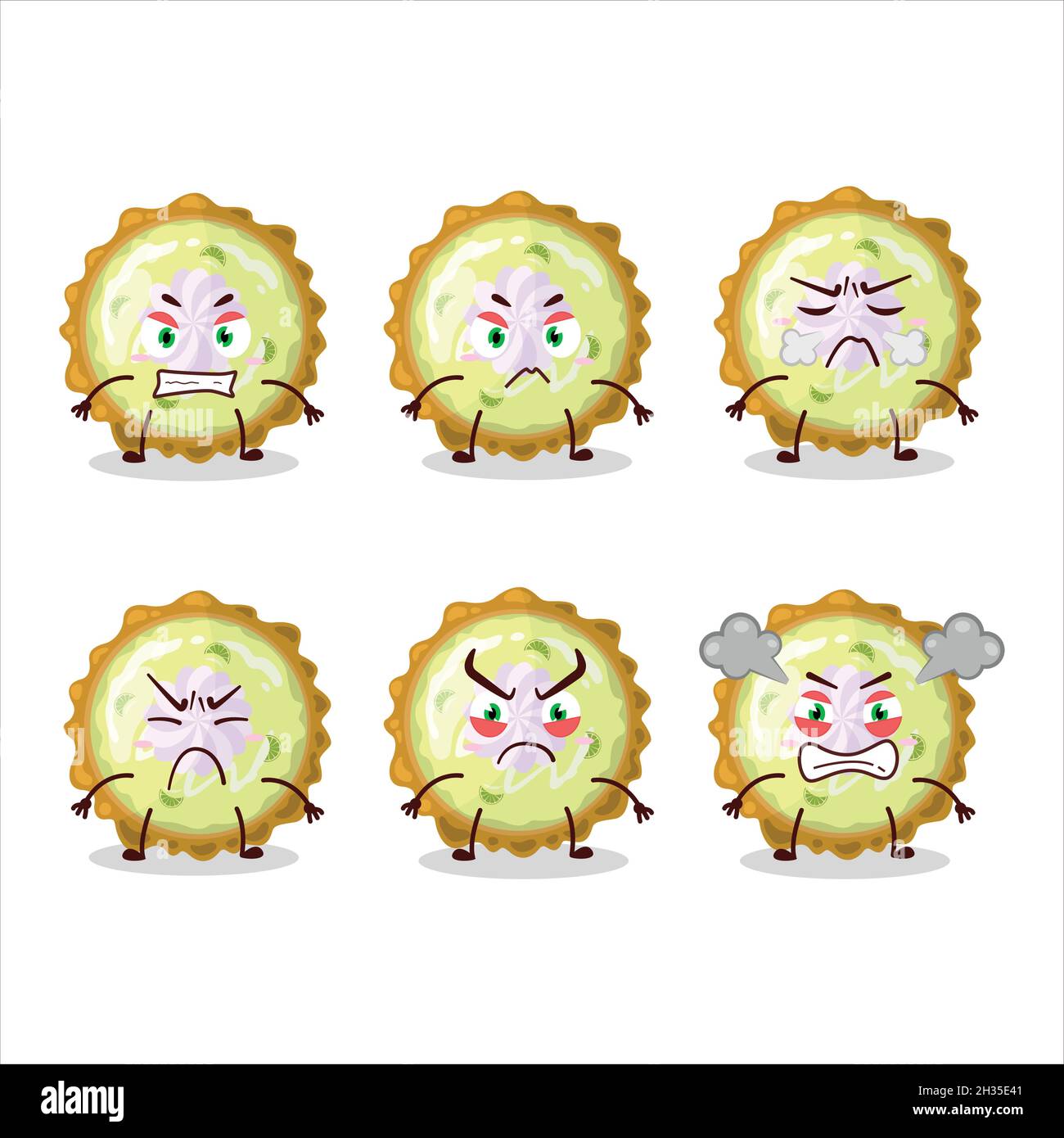 Key lime pie cartoon character with various angry expressions. Vector ...
