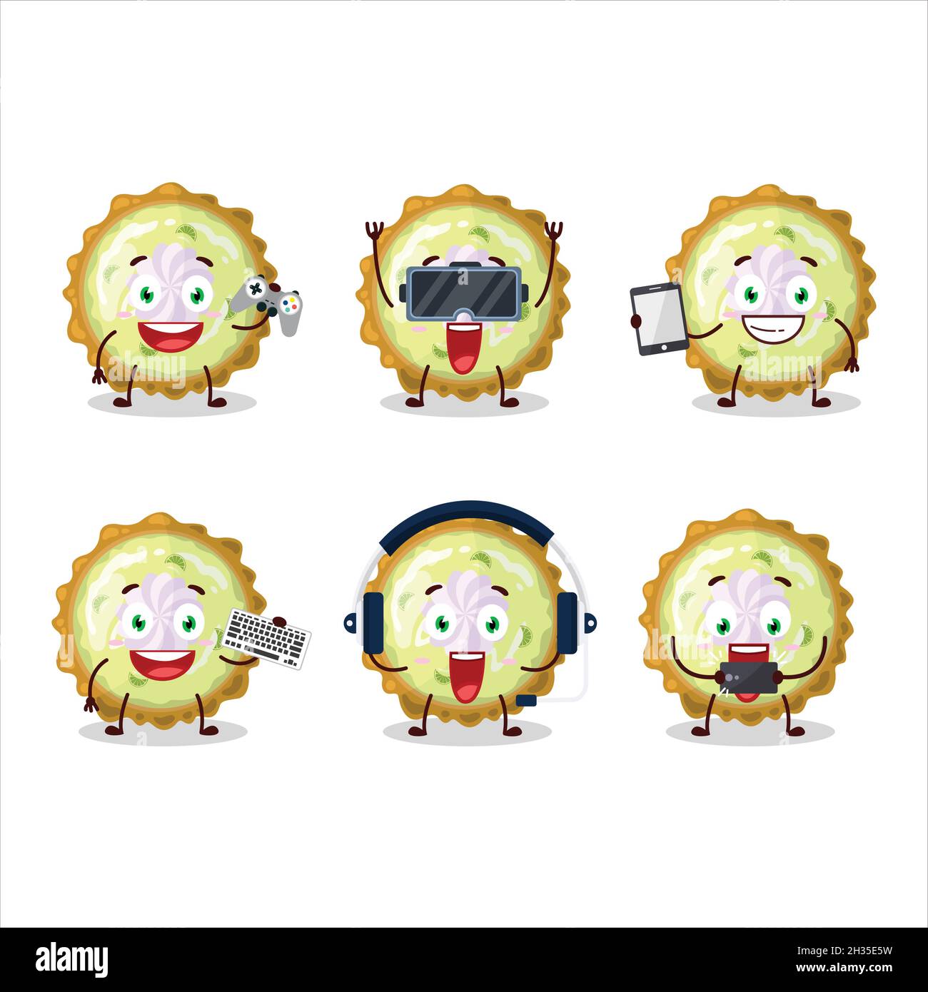 Key lime pie cartoon character are playing games with various cute ...