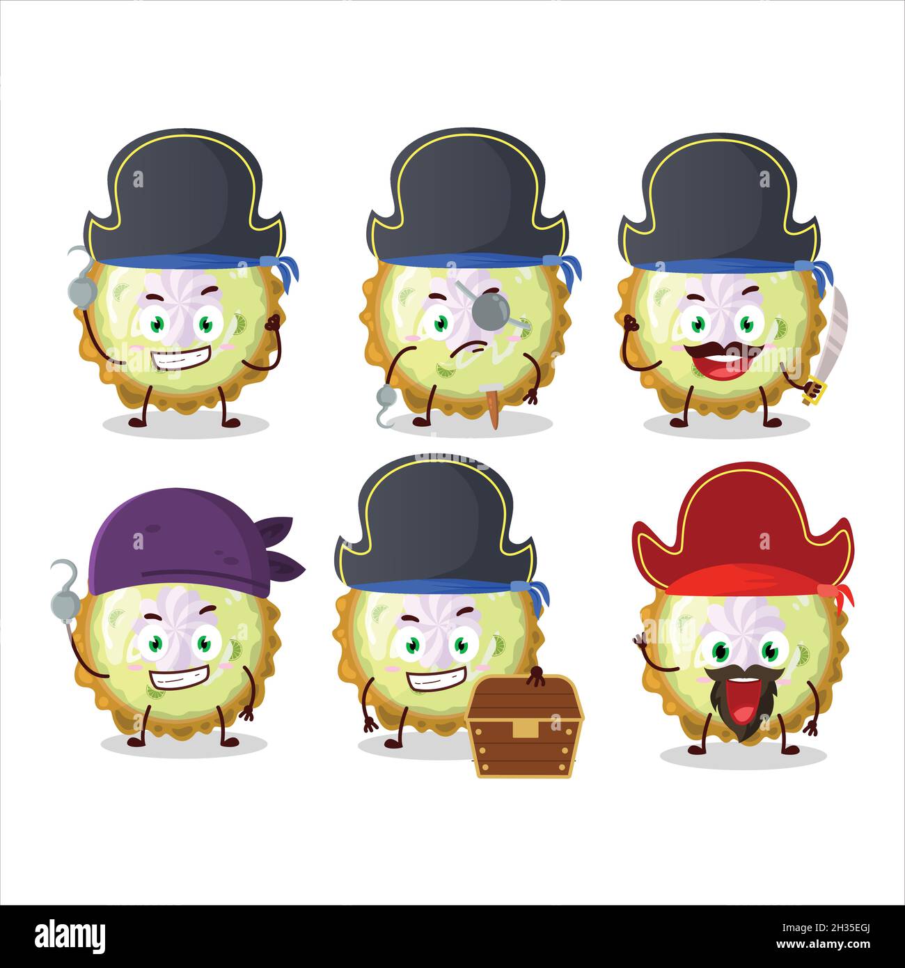 Cartoon character of key lime pie with various pirates emoticons ...