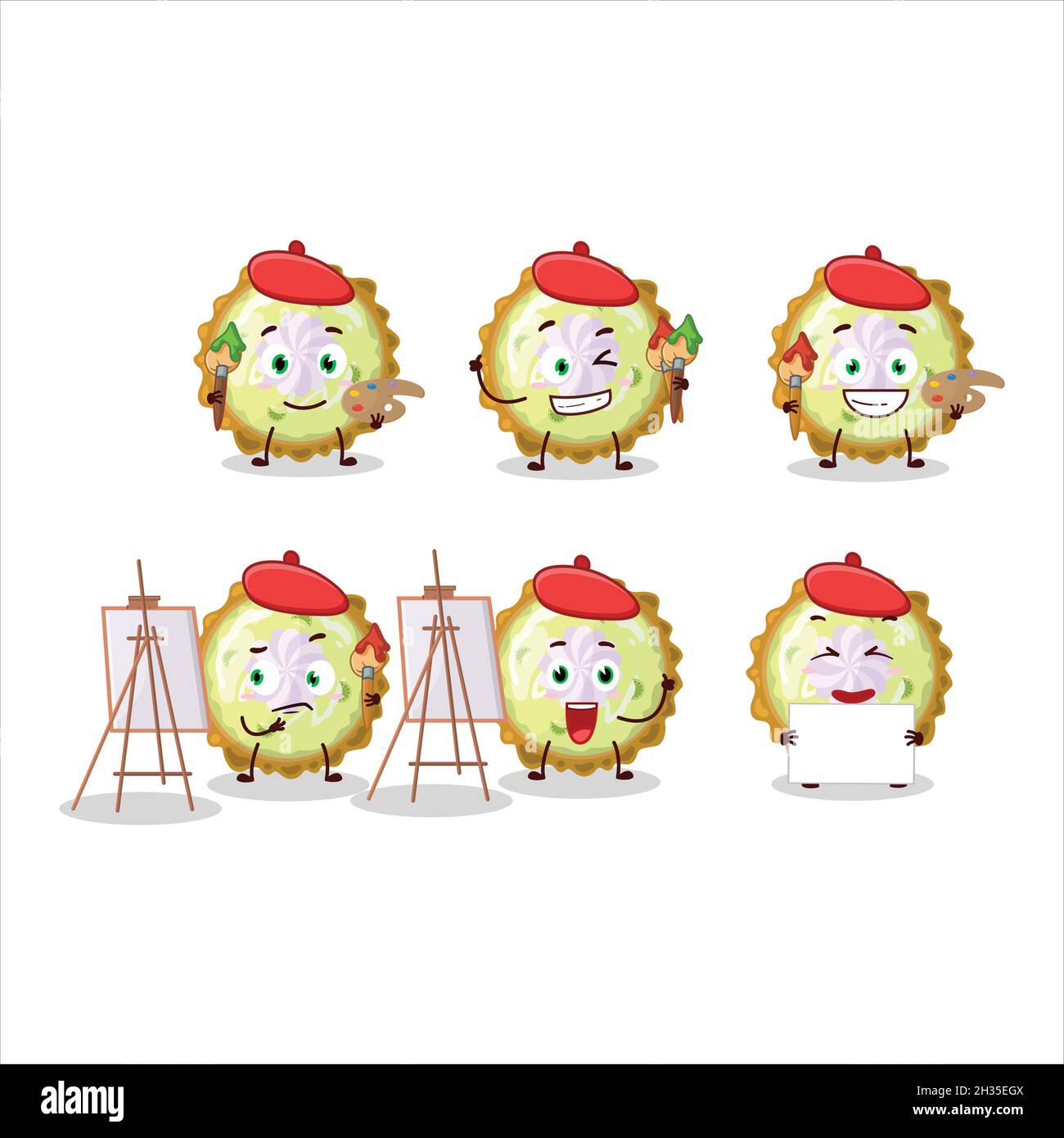 Artistic Artist of key lime pie cartoon character painting with a brush ...