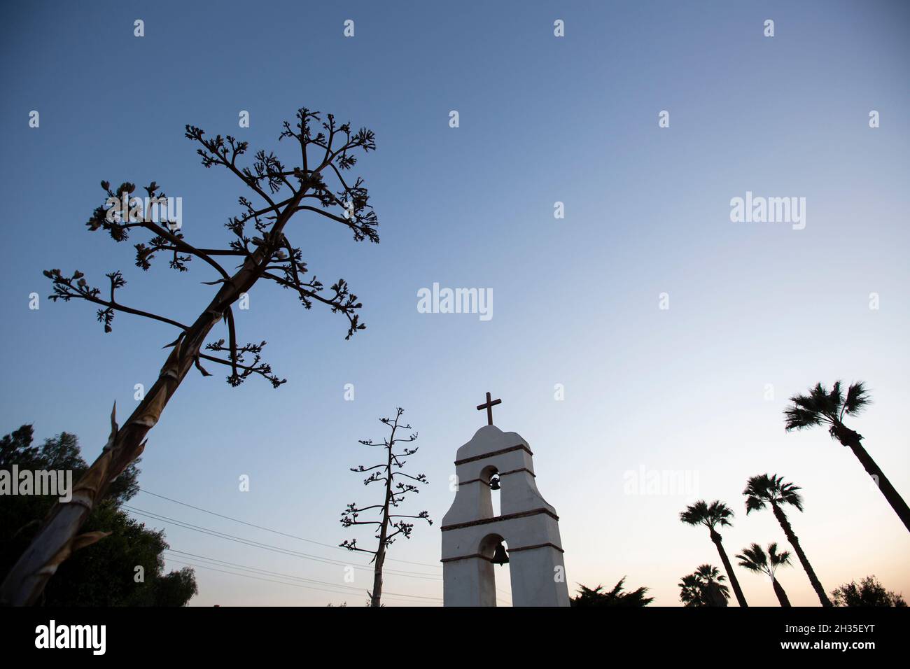 Sunset view of the historic 1819 Spanish Colonial Mission in the city ...