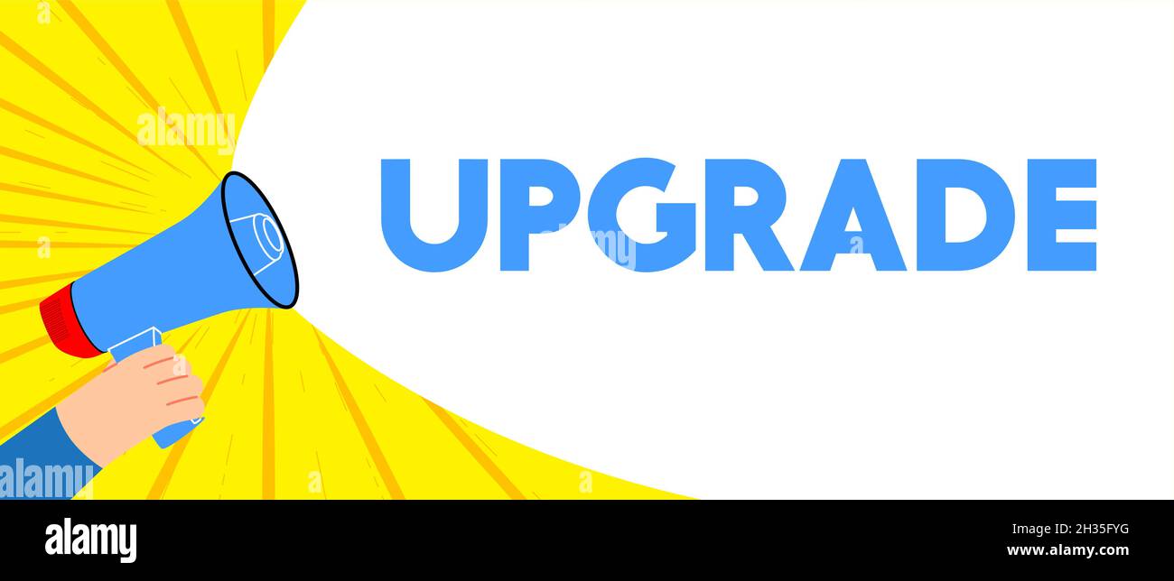 Retro megaphone with the word Upgrade, upgrading software program ...