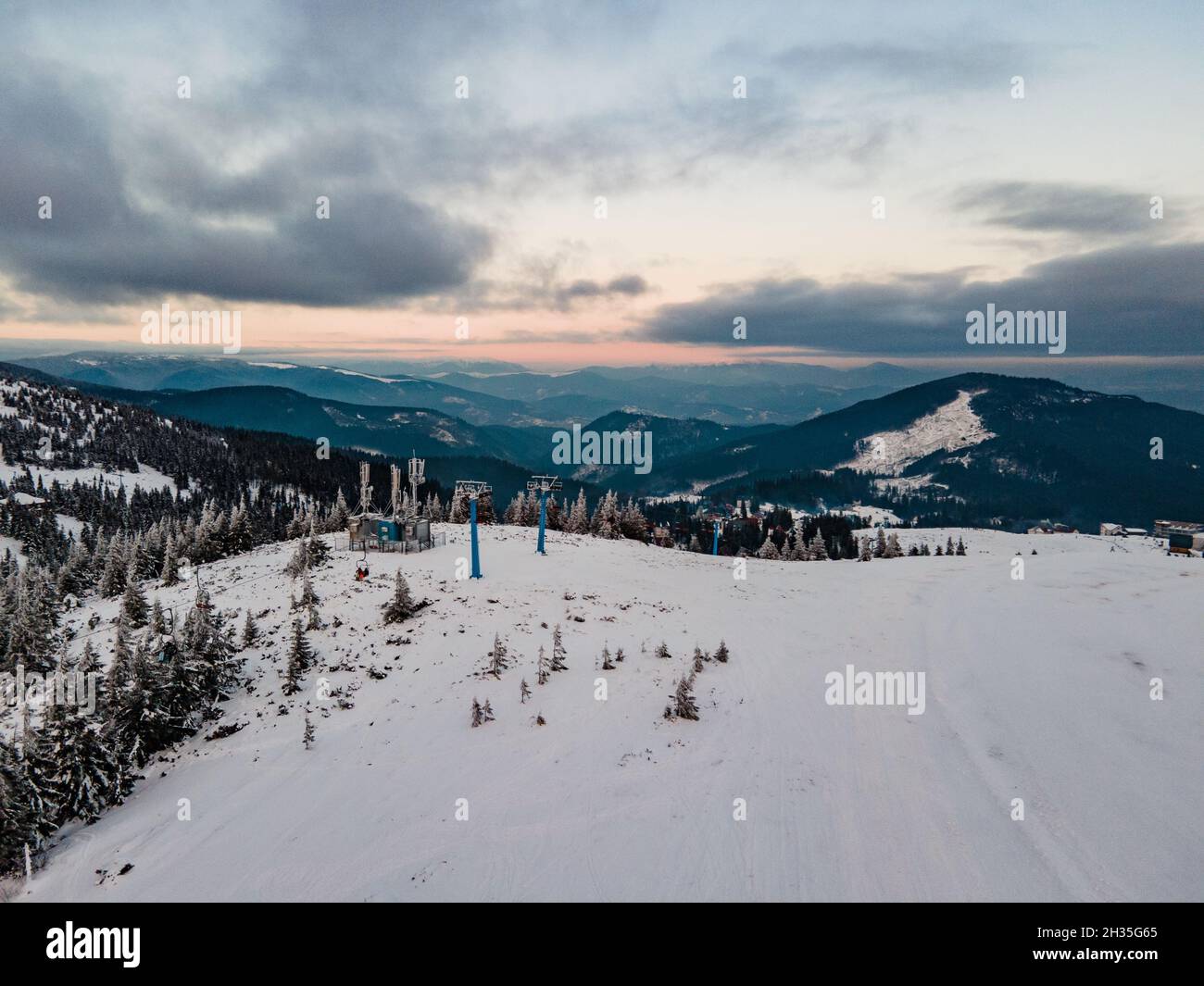 Aerial view sunset above ski hi-res stock photography and images - Alamy