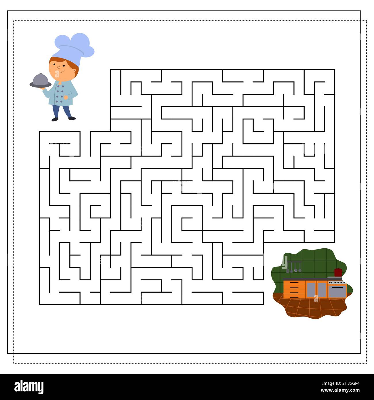 A logic game for children, go through the maze, cook in the kitchen ...
