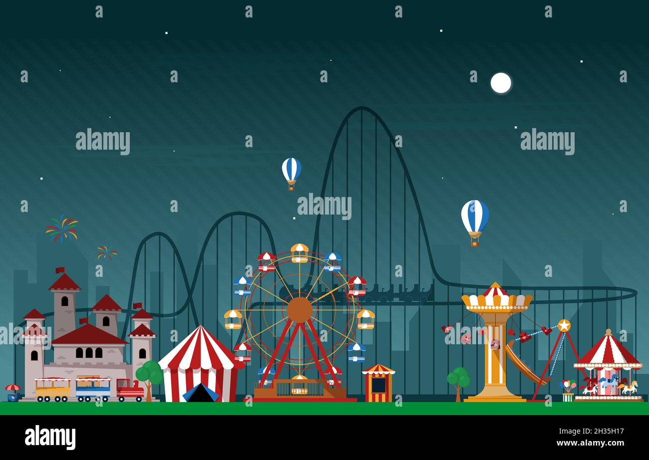 Night view amusement park Stock Vector Images - Alamy
