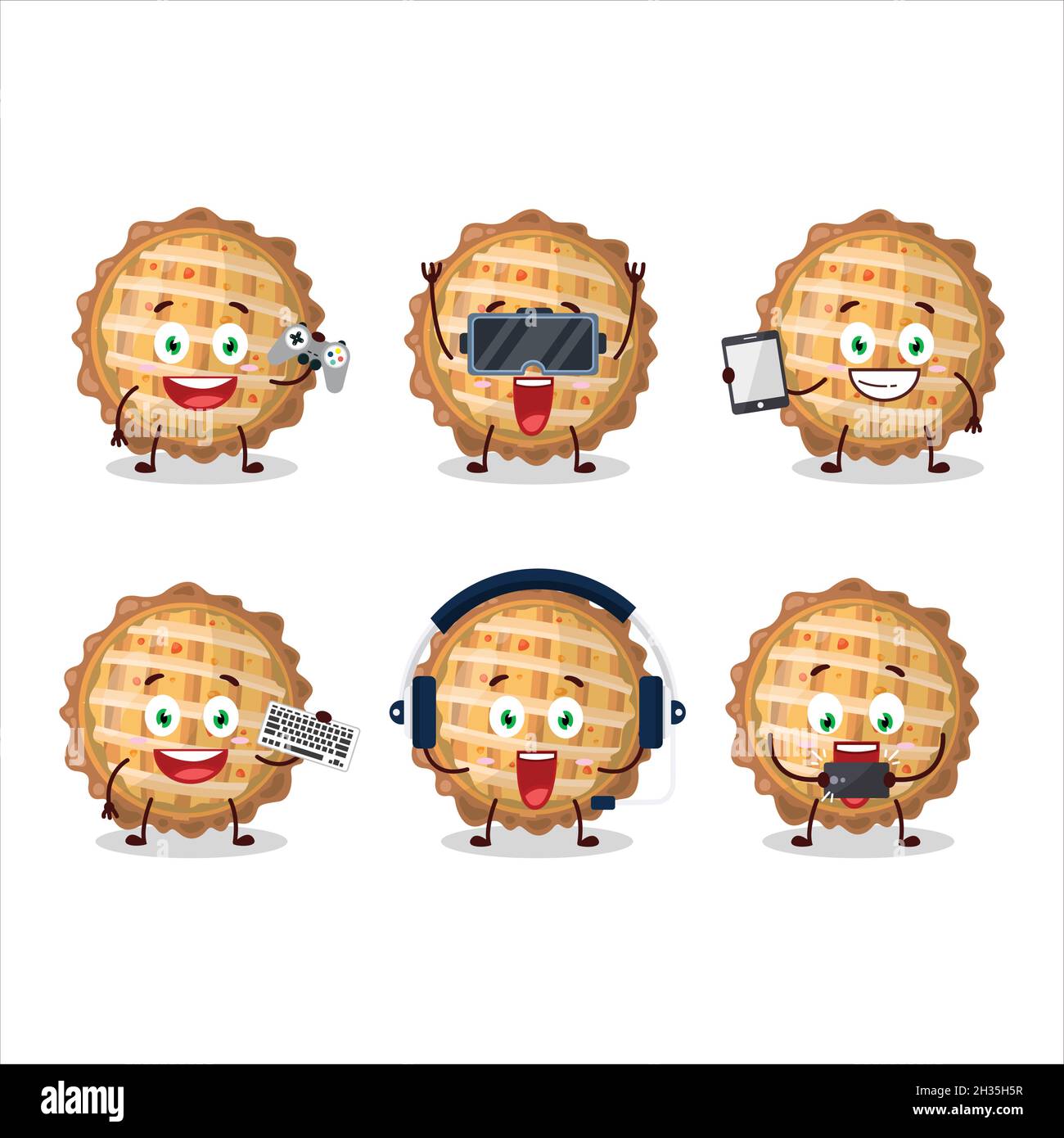 Peach pie cartoon character are playing games with various cute ...