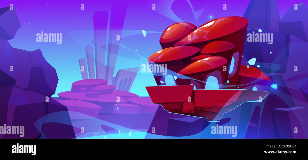 Fantasy flying island above alien planet surface with mountains and ...