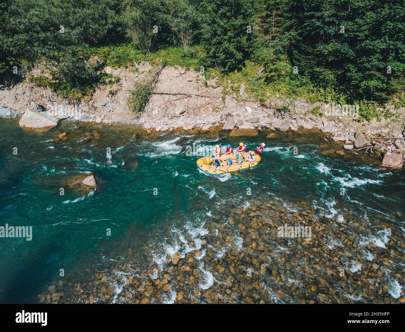 mountains river rafting extreme attraction summertime. copy space ...