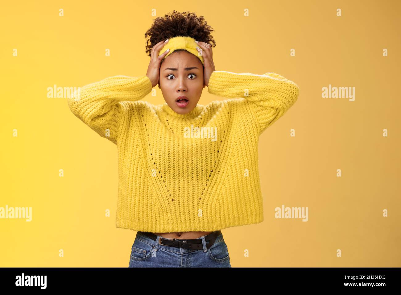 Troubled concerned perplexed female african-american employee duty look ...